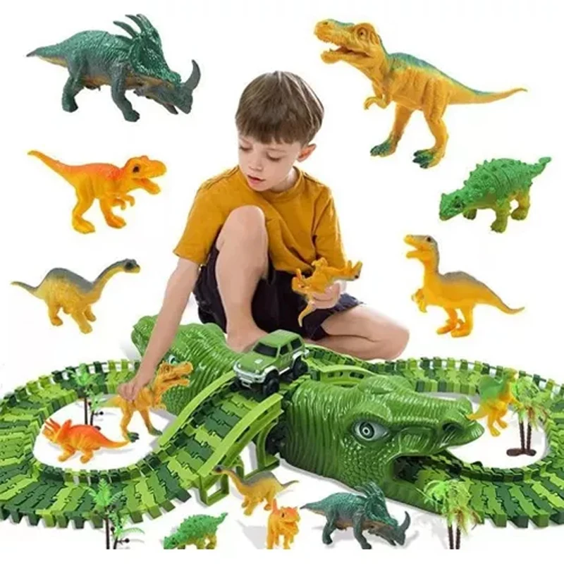 159PCS-New-DIY-Assembled-Jurassic-Dinosaur-Track-Set-Magic-Track-Rail ...