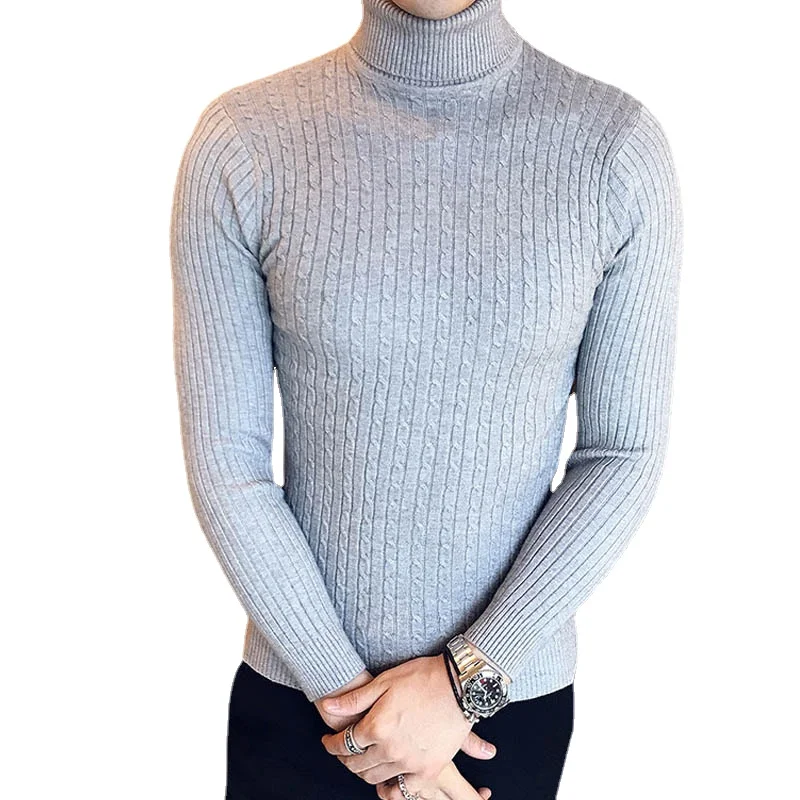 Men Slim Solid Color Turtlenecks Fit Sweaters Men Winter Long Sleeve Warm Knit Sweaters Classic ...