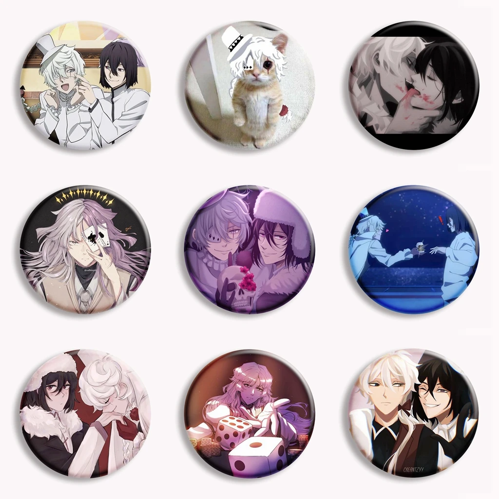 Anime-Dazai-Osamu-Fyodor-and-Nikolai-Gogol-Cat-Meme-Button-Pin-Bungou ...