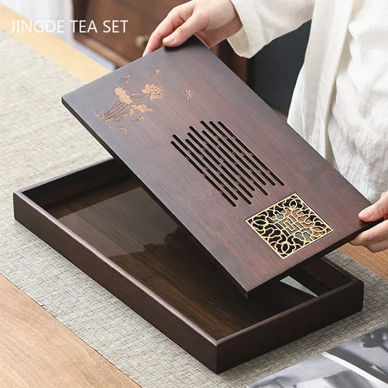 Chinese Natural Bamboo Tea Tray Rectangle Drainage Water Storage Trays ...