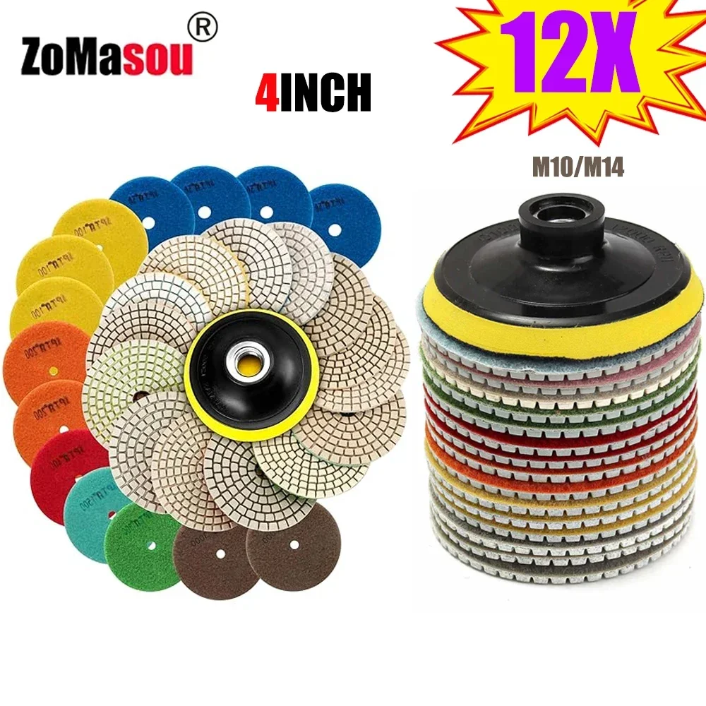 10-12Pcs-4-inch-Diamond-Polishing-Pads-Dry-Wet-Buff-Disc-Abrasive-for ...