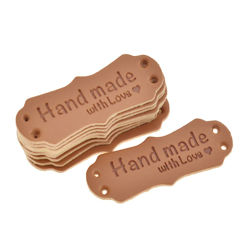 50Pcs-PU-Leather-Tags-Handmade-With-Love-Labels-Sewing-Craft-DIY ...