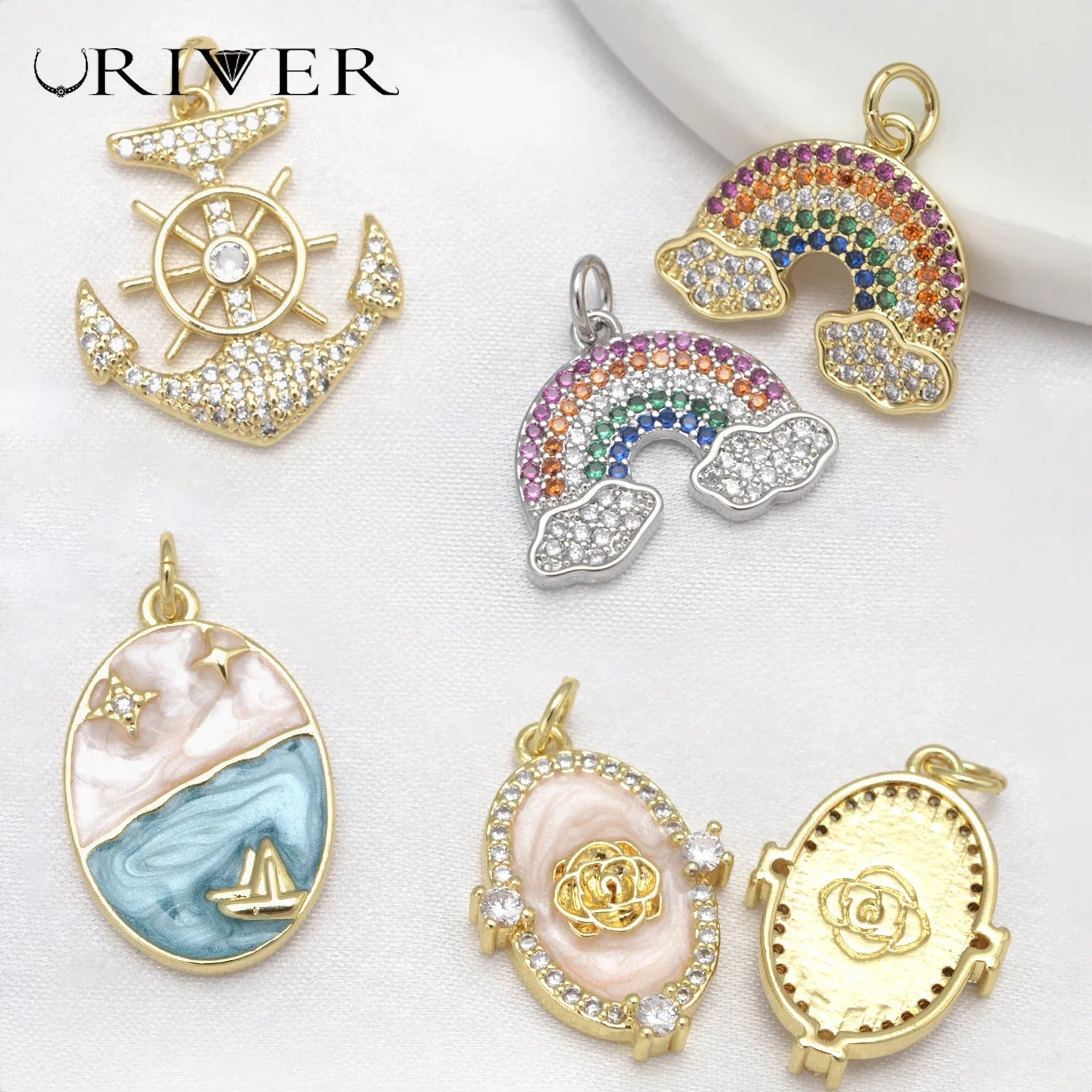LJRIVER-DIY-Pendant-for-Women-Rainbow-Anchor-Evil-Eye-Charms-Inlaid-Zircon-Luxury-Charms ...