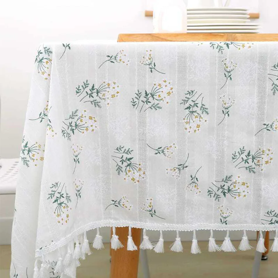 Korean Style White Lilacstassels Cotton Tablecloth,tea Table Decoration ...