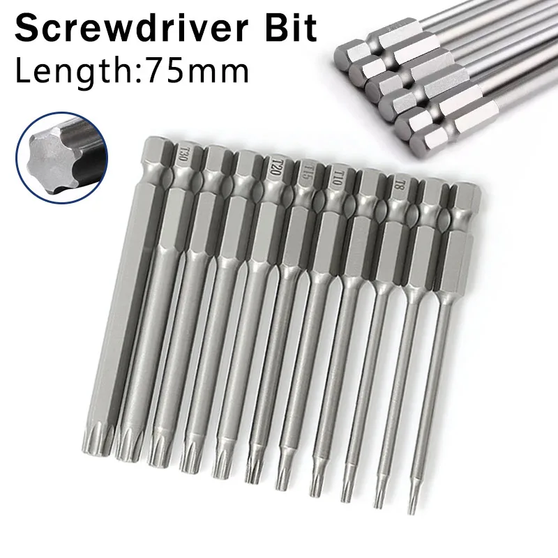 8-10pcs-Hex-Shank-Torx-Screwdriver-Bit-75mm-Plum-Magnetic-Screwdriver ...