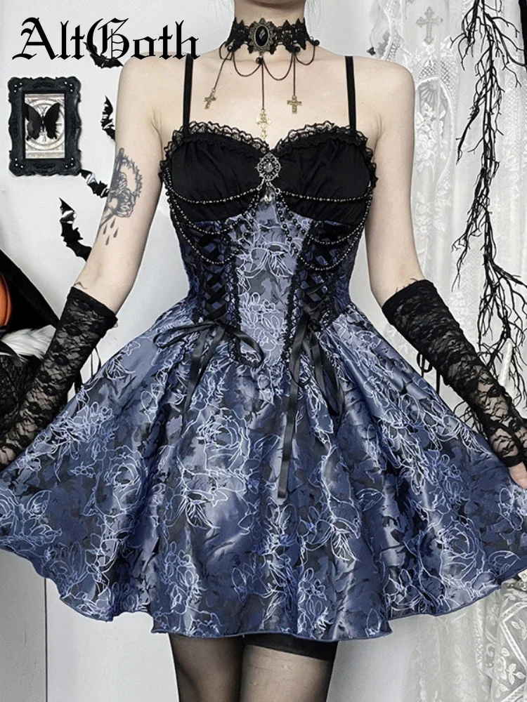 AltGoth Dark Gothic Lolita Dress Women Harajuku Streetwear Aesthetic ...