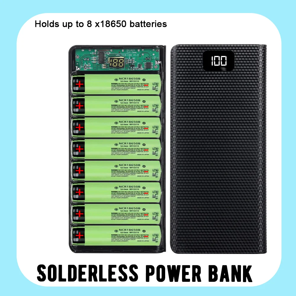 Portable 8*18650 Battery Power Bank Case Charge Storage Box 5V Dual USB ...