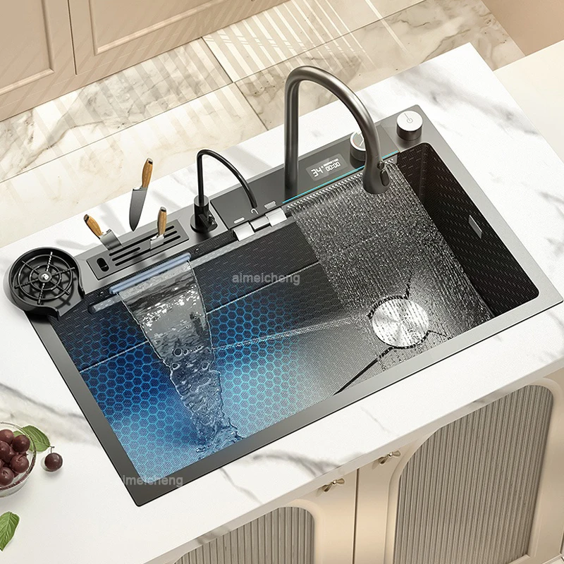 Digital-fly-rain-waterfall-sink-embossed-nano-304-stainless-steel-large ...