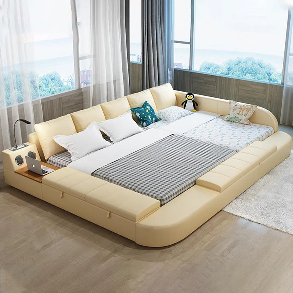 Linlamlim-Multifunctional-Genuine-Leather-Parent-child-Bed-with ...