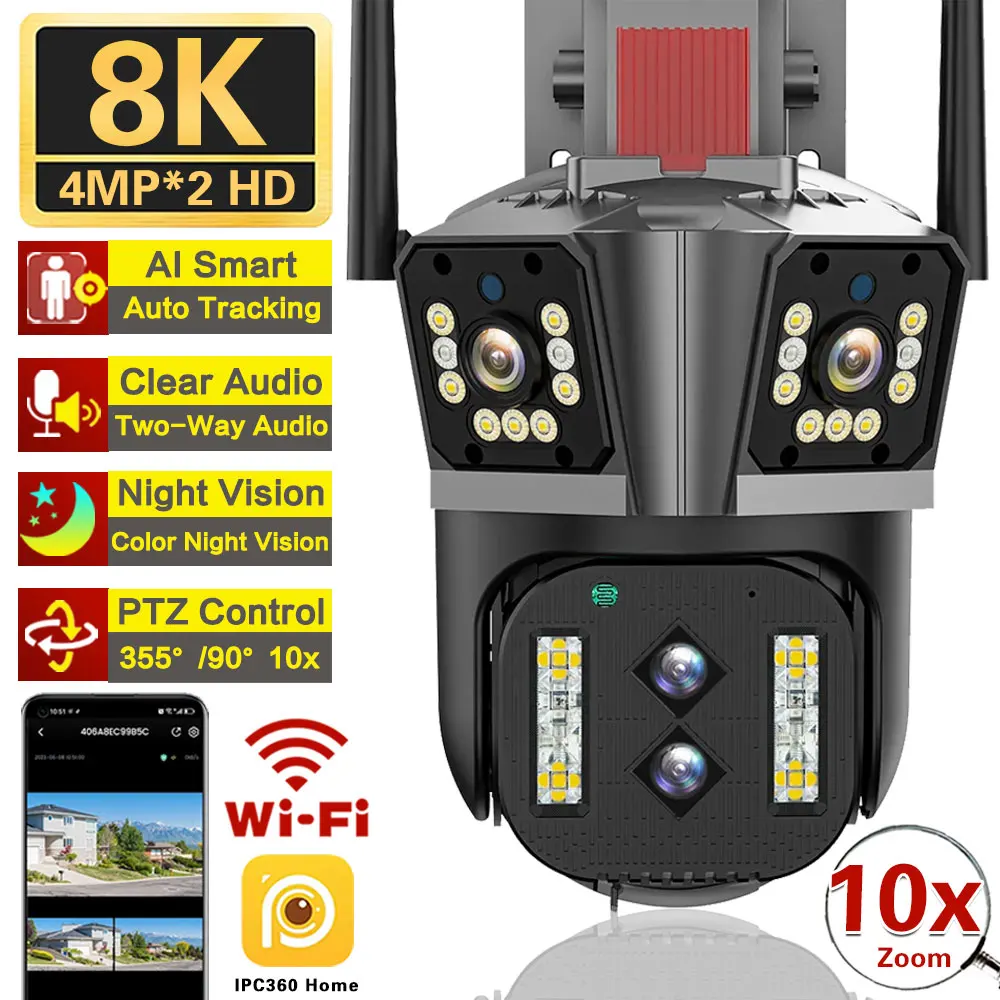 16MP-8K-IP-Camera-10X-Zoom-Outdoor-Four-lenses-Three-Screen-PTZ-WiFi ...