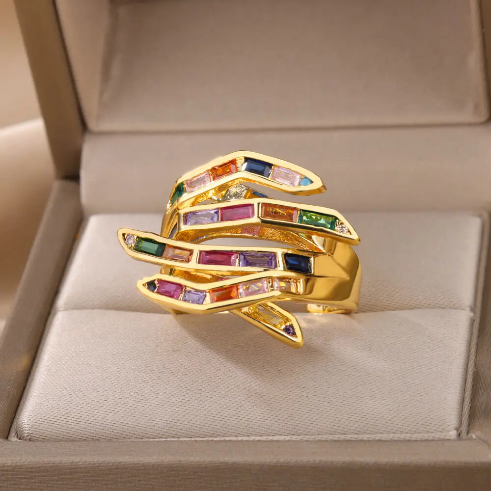 Inlaid Coloful Rectangular Zircon Finger Hand Rings For Women ...