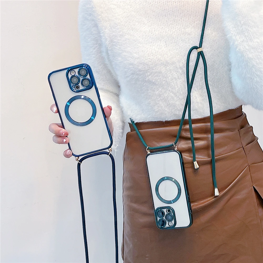 Lanyard-Rope-Plating-Transparent-Soft-Case-for-iPhone-15-14-Plus-13-12 ...