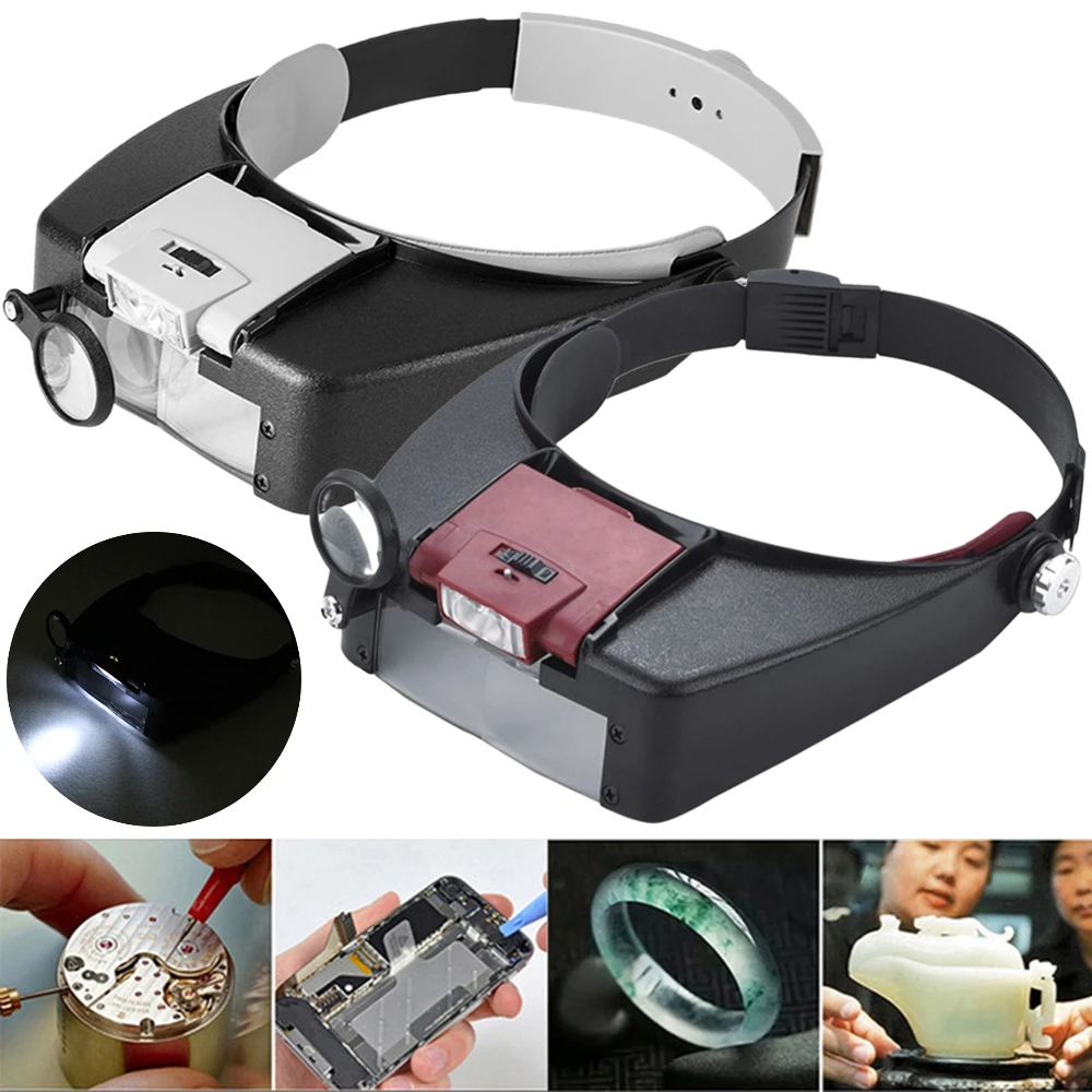 Headband-Illuminated-Magnifier-5X-3X-6-5X-8X-Loupe-Eyewear-Magnifying ...