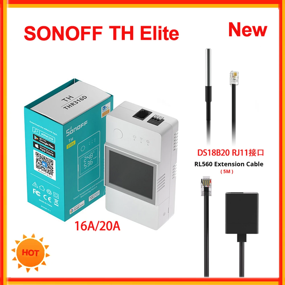 Sonoff Th Elite 16a 20a Wifi Smart Temperature And Humidity Monitoring Switch Ths01 Ds18b20 ...
