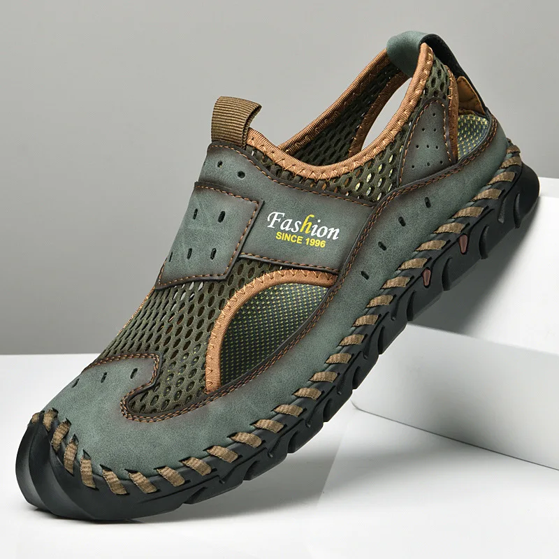 New Summer Sandals Breathable Men Shoes Leather & Mesh Outdoor Men ...