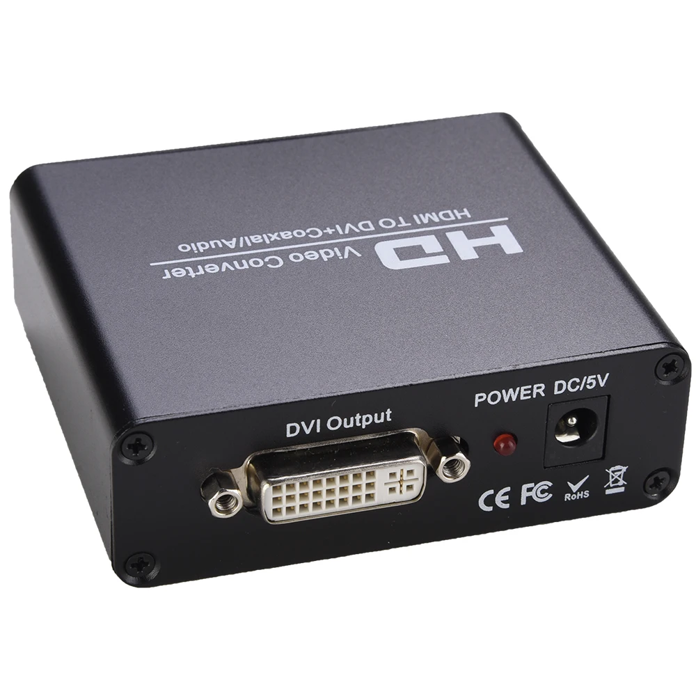 HDMI to DVI 컨버터, 오디오 사운드 분배기, 3.5mm AUX / 2 RCA 스테레오 및 앰프 동축 출력 커넥터 5.1 ...