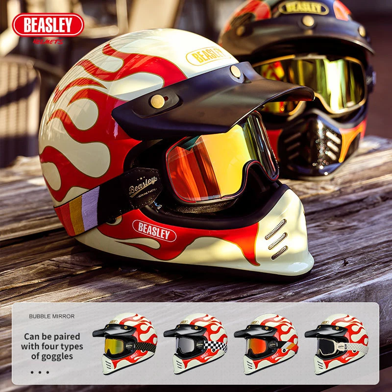Beasley-Vintage-Full-Face-Helmet-Motorcycle-De-Moto-DOT-ECE-Approved ...