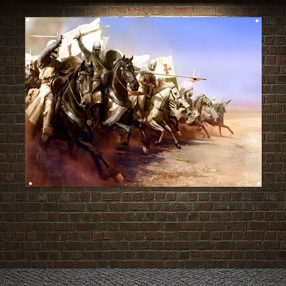 Crusader-Warrior-Vintage-Indoor-Decoration-Knight-Templar-Flag-Banner ...