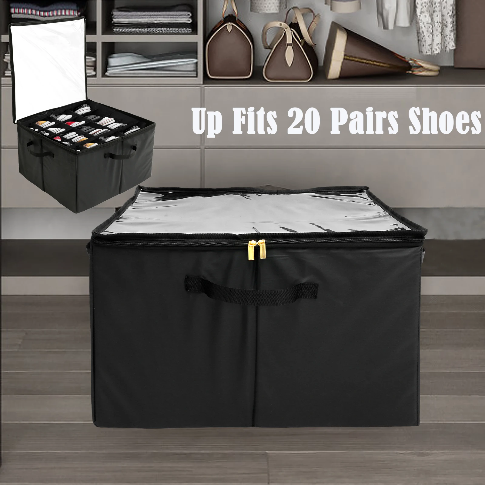 1-2Pcs-Shoe-Storage-Box-with-Divider-Dustproof-Shoe-Storage-Bins-with ...