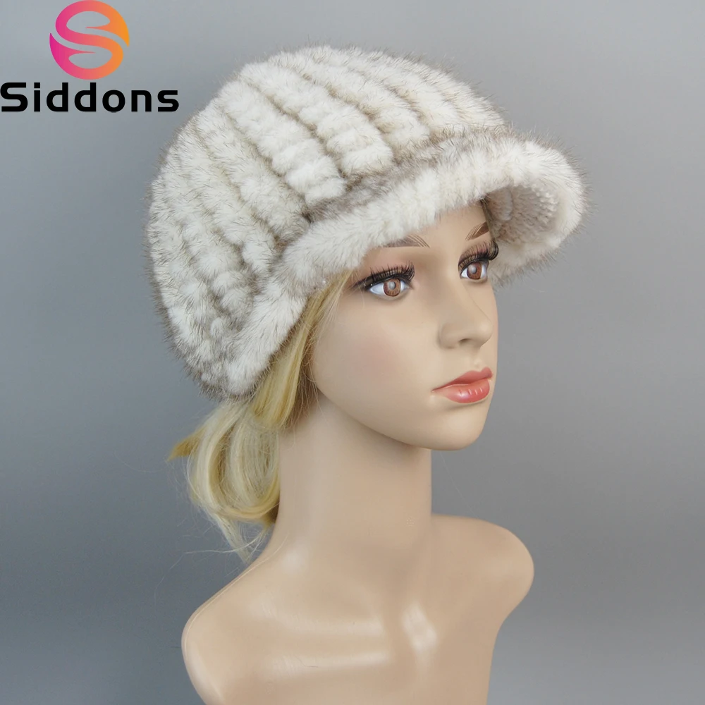 Gorros de piel de visón para mujer, gorro de punto de piel auténtica ...