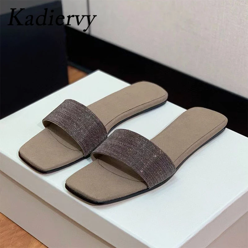 Summer-Slippers-Women-Square-Peep-Toe-Mules-Chain-String-Bead-One-Strap ...