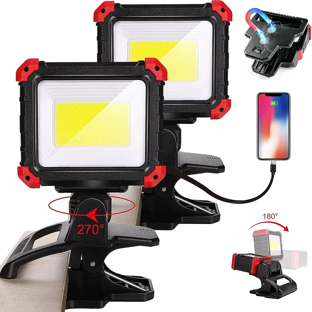 Ultra-Bright-LED-Work-Light-Rechargeable-COB-Magnetic-Clip-on-Work ...