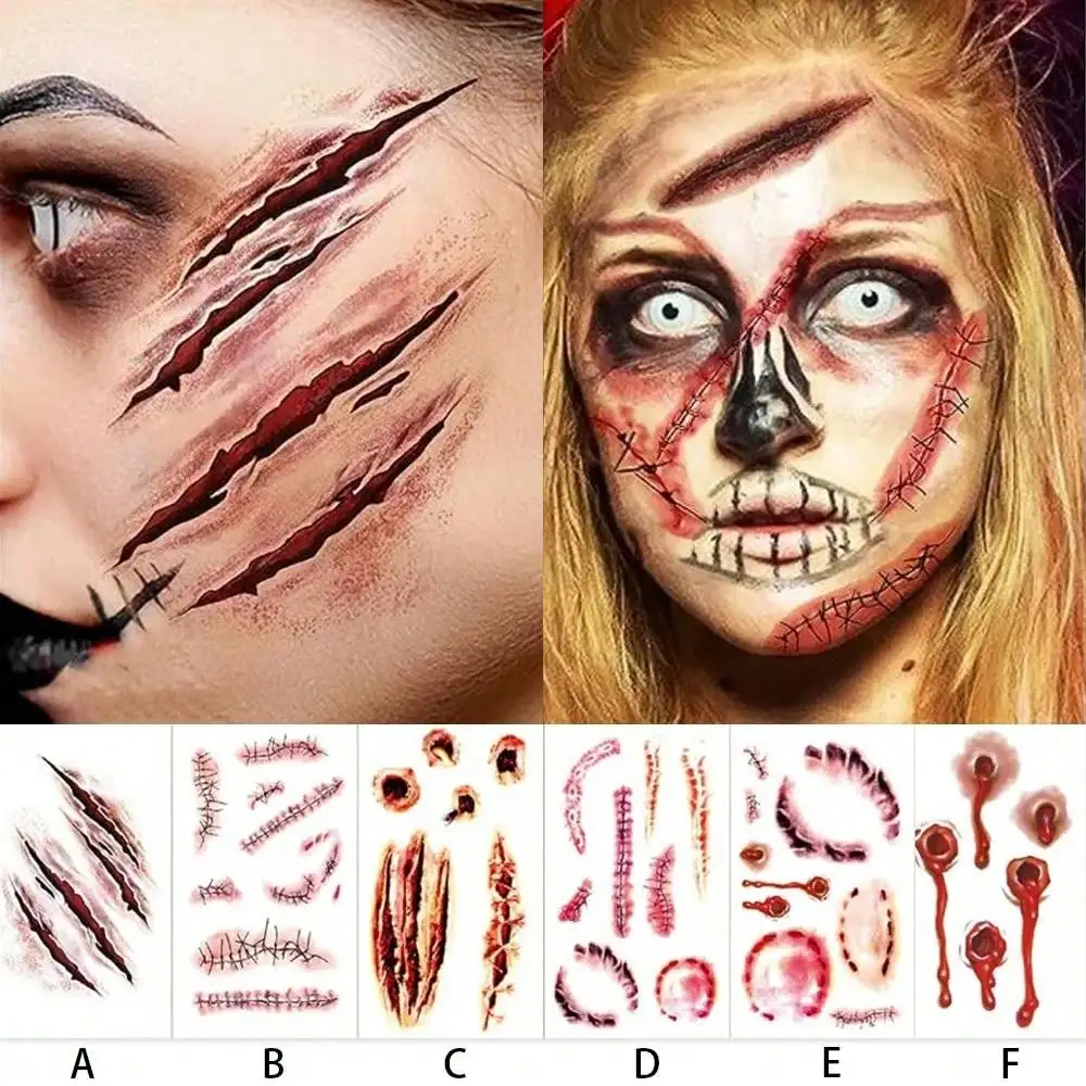 5PCS-Halloween-Tattoo-Sticker-Realistic-Wounds-Scab-Blood-Temporary ...