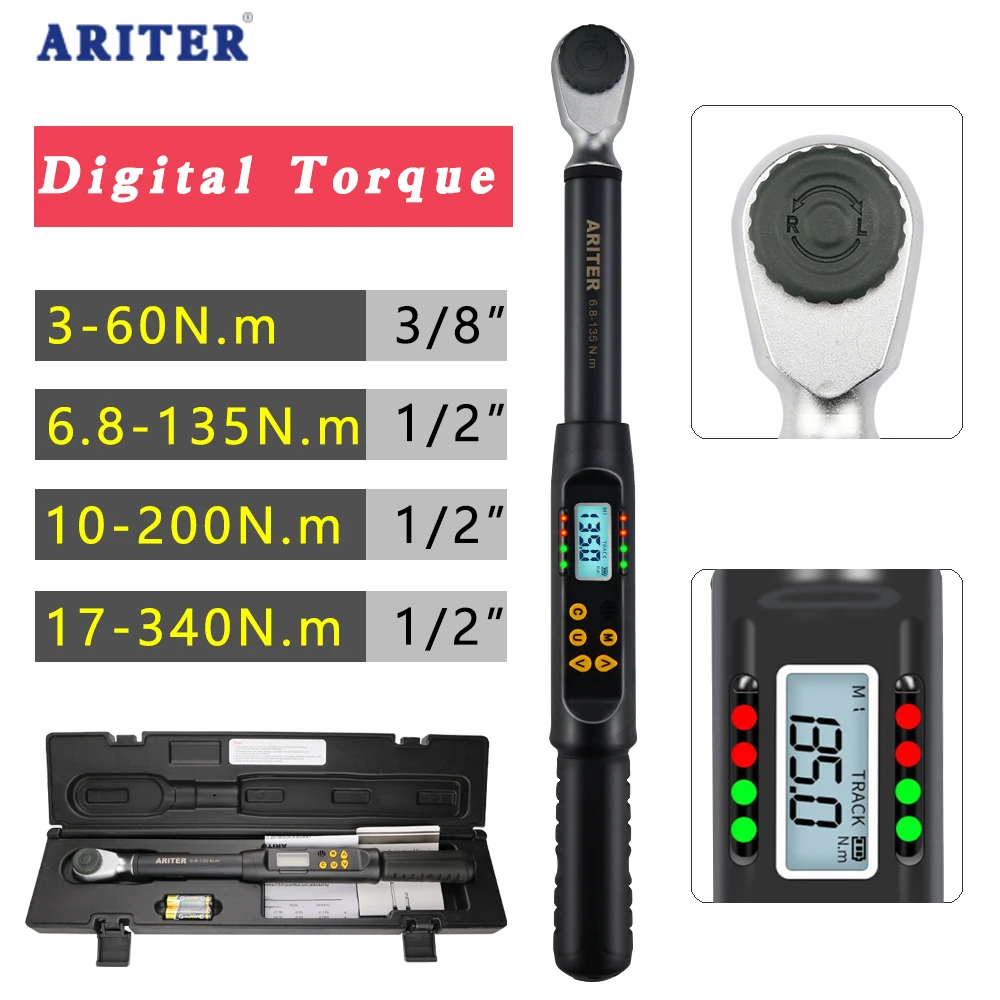 ARITER 3/8 "1/2" Digital Torque Wrench Professional Ajustável Alta Precisão Dados Salvar Bike ...