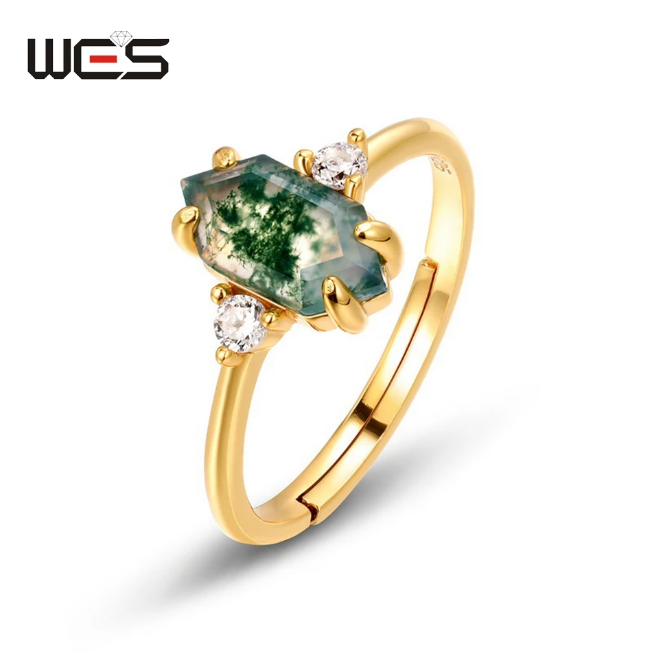 WES-100-925-Sterling-Silver-Natural-5-10mm-Moss-Agate-Rings-For-Woman ...