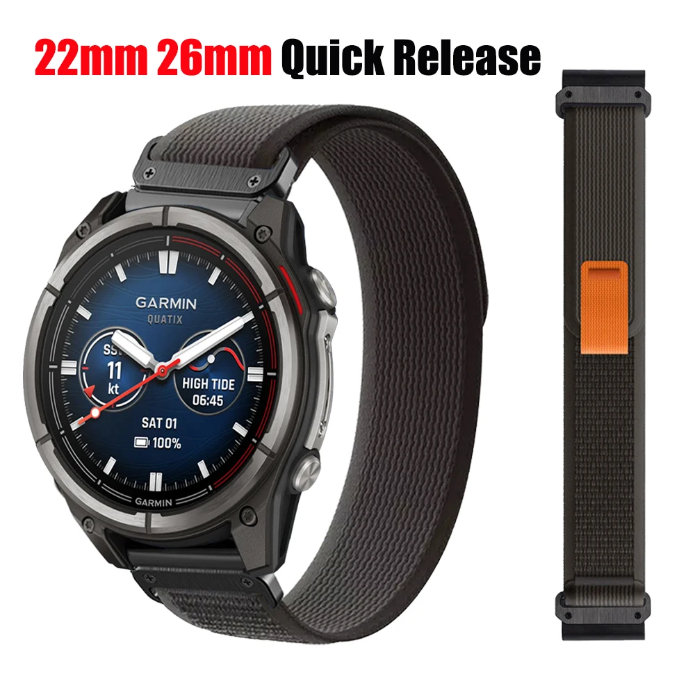 Nylon Loop Watch Strap 26mm 22mm for Garmin Quatix 8 7X 7 3 Quickfit ...