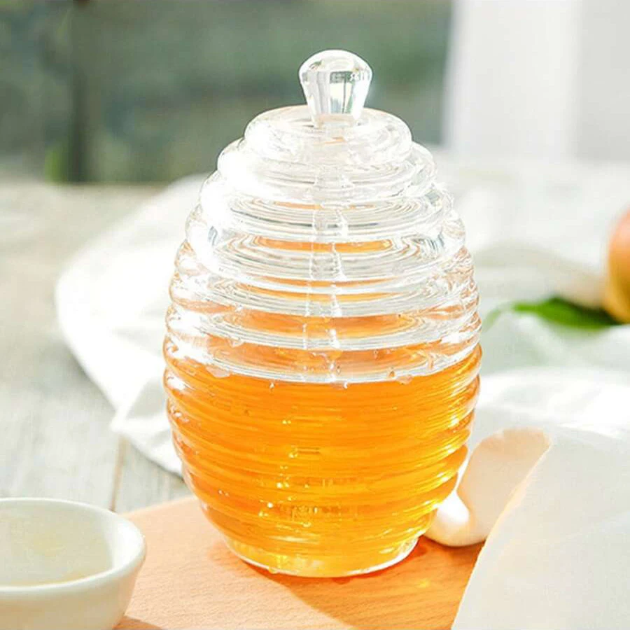 Creative Honeycomb Honey jar with stir stick Clear Storage jar ...