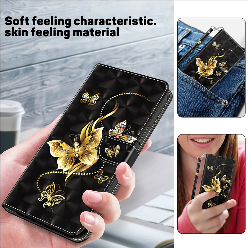 Luxurious 3D Cat & Dog Magnet Flip Leather Wallet Case for S23 ULTRA (Butterfly)