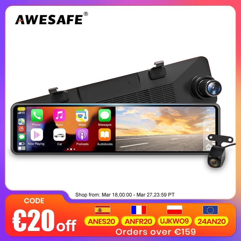 AWESAFE-12-Inches-Super-HD-4K-2160P-Dash-Cam-Dual-Lens-Car-DVR-Camera ...
