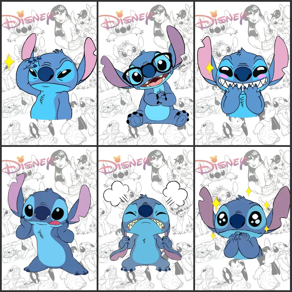 Affiche sur toile de dessin animé Disney Stitch, peinture murale Anime ...
