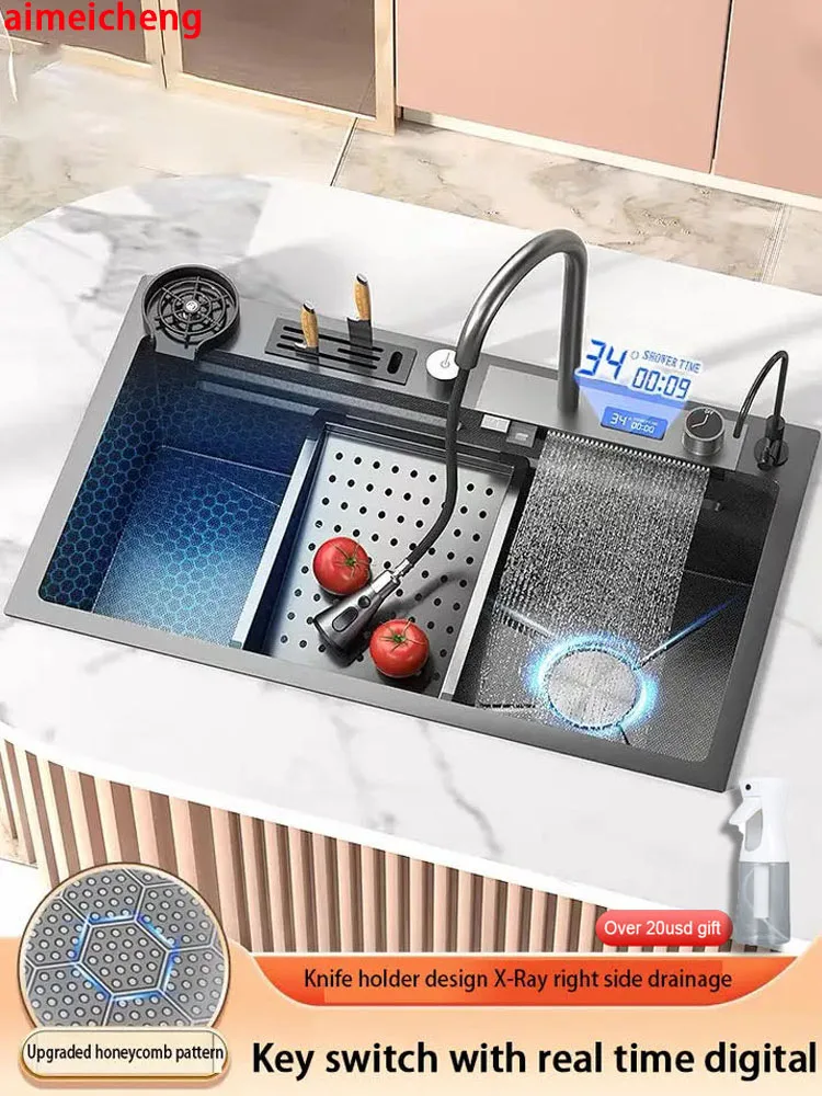 Digital-Display-Waterfall-Kitchen-Sink-Slot-nico-grande-Nano-a-o-inoxid ...