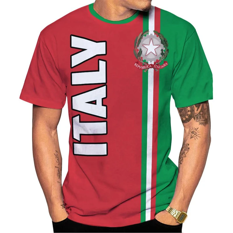 Italy Flag T-Shirts Italian National Emblem Printed Round Neck Short ...