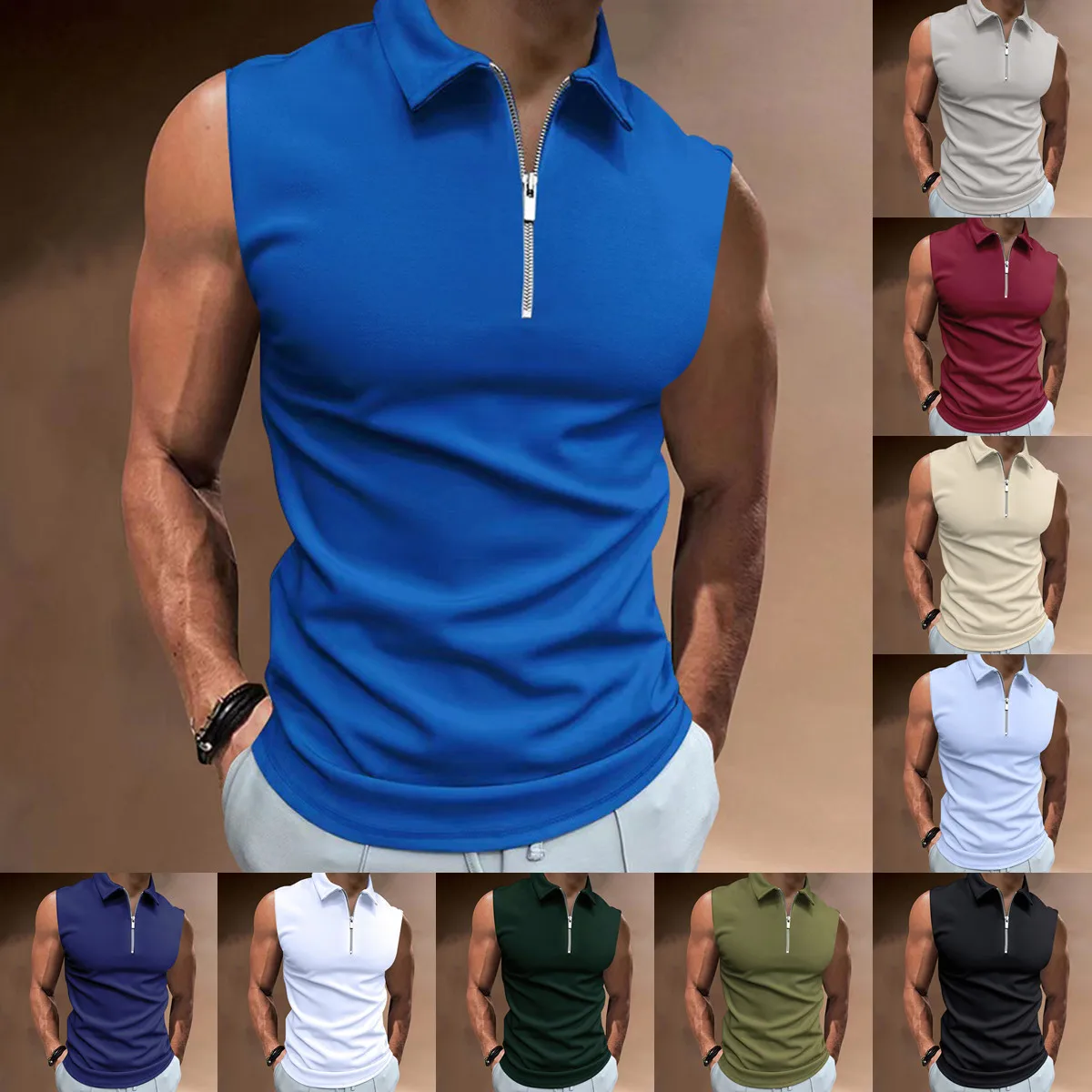 Polo-sin-mangas-Y2k-para-hombre-de-color-liso-camisa-deportiva-informal ...