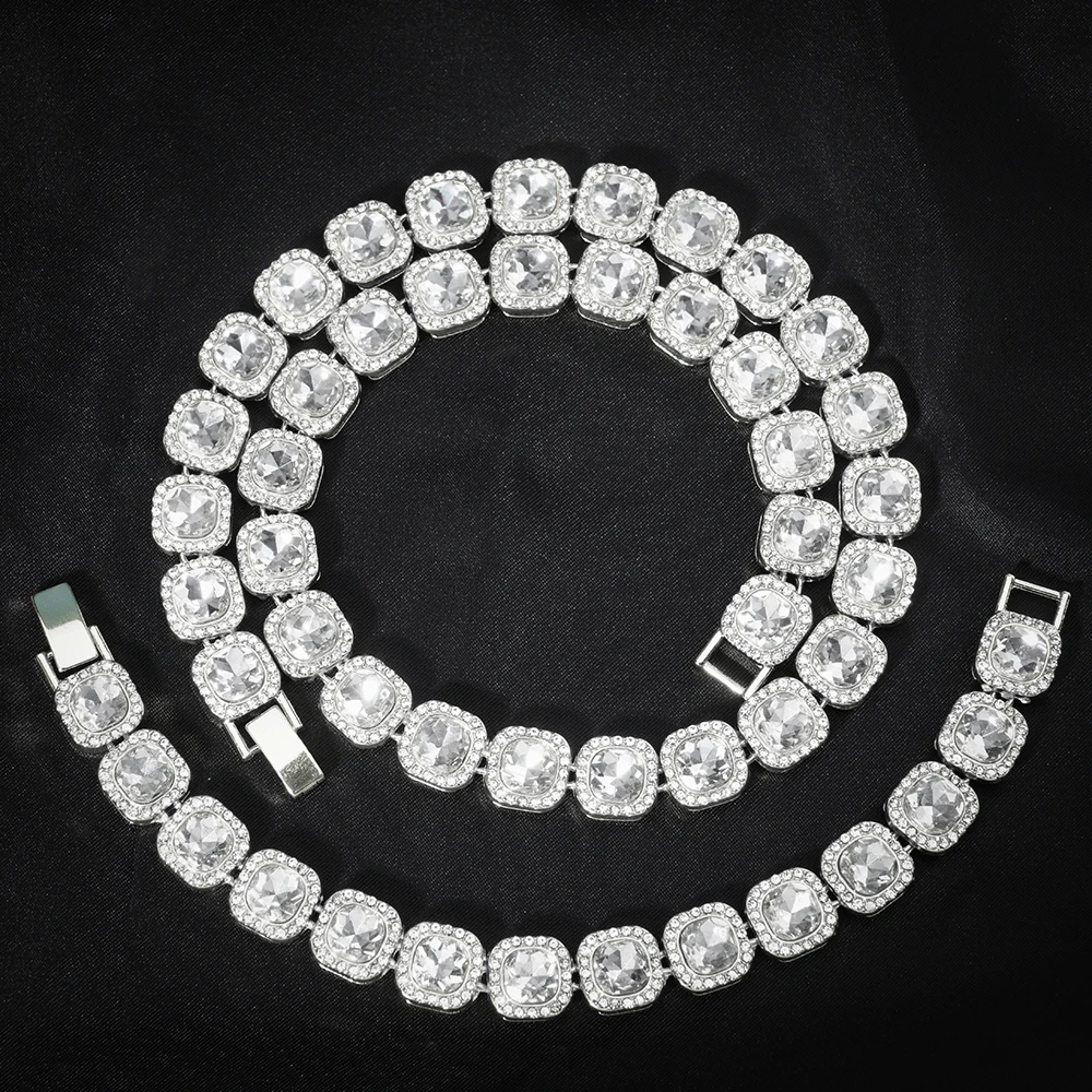 2024 NEW Men Women Hip Hop tennis Chain Necklace 13mm Square CZ Stone ...