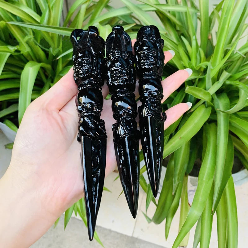 Black-Obsidian-Amulet-Vajra-Dorje-Phurba-Hand-Carved-Natural-Quartz ...