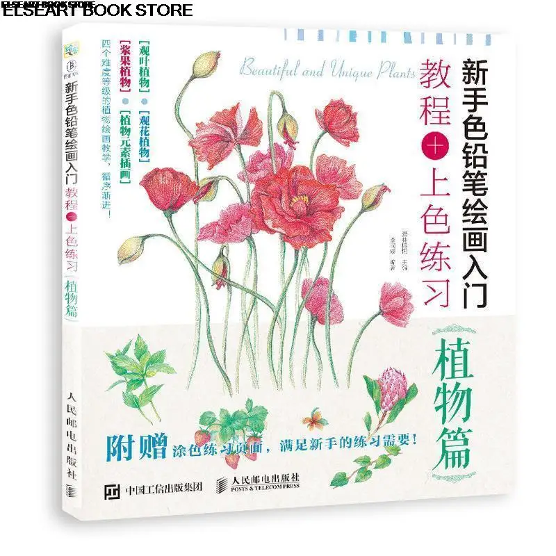 Plant Drawing Book Novice Color Pencil Painting Tutorial + Coloring ...
