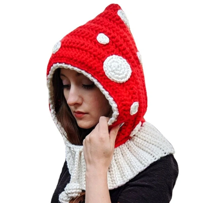Mushroom Hat Hooded Hat Scarf Beanie Hat Winter Knit Earflap Hooded ...