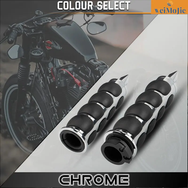 Universal-Motorcycle-Grips-Spike-Grips-1-Inch-Handlebar-Chrome-Cushion ...
