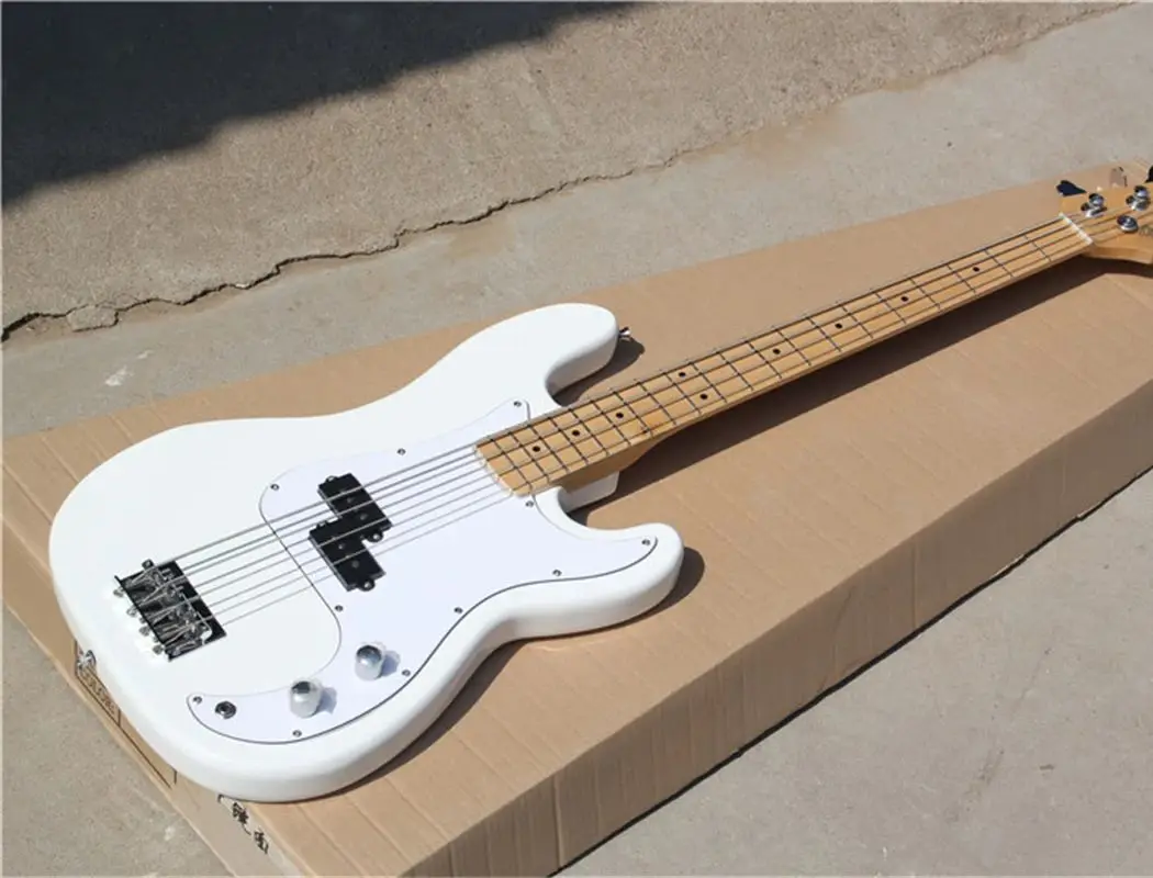 Custom-4-string-White-Electric-p-Bass-Maple-Neck-White-pickguard-Chrome ...