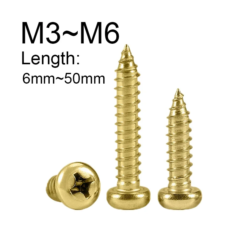3-20Pcs-Brass-Round-Head-Self-Tapping-Screw-M3-M3-5-M4-M5-M6-Wood ...