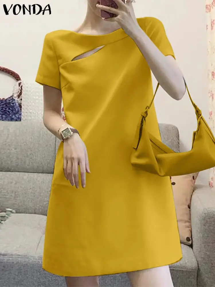 VONDA-Mini-robe-d-contract-e-manches-courtes-et-col-rond-pour-femmes ...