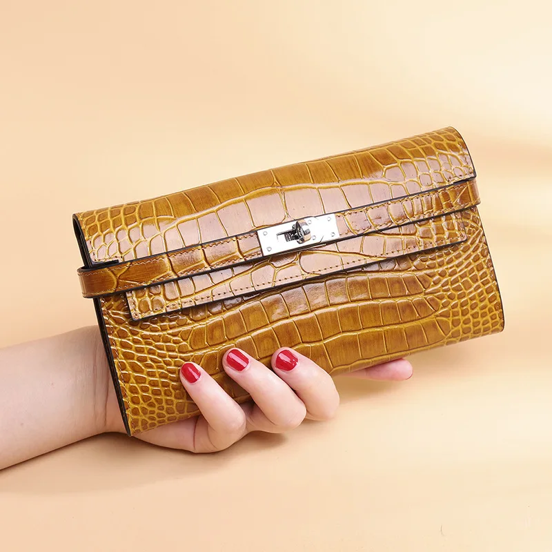 New Women Luxury Crocodile Belly Long Wallet Femme Genuine Leather ...
