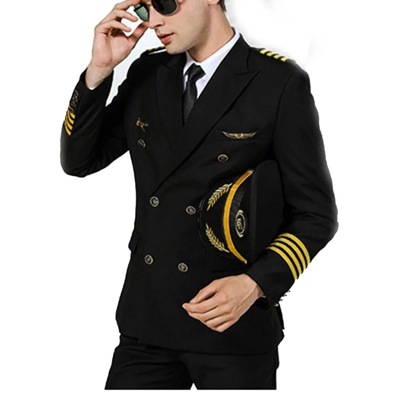 Men-s-4-Lines-Airline-Pilot-Suit-Jackets-Uniforms-Hair-Stylist-Black ...