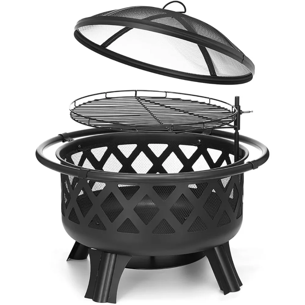 Fire-Pit-30-Inch-Fire-Pits-for-Outside-with-Grill-Wood-Burning-Firepit ...