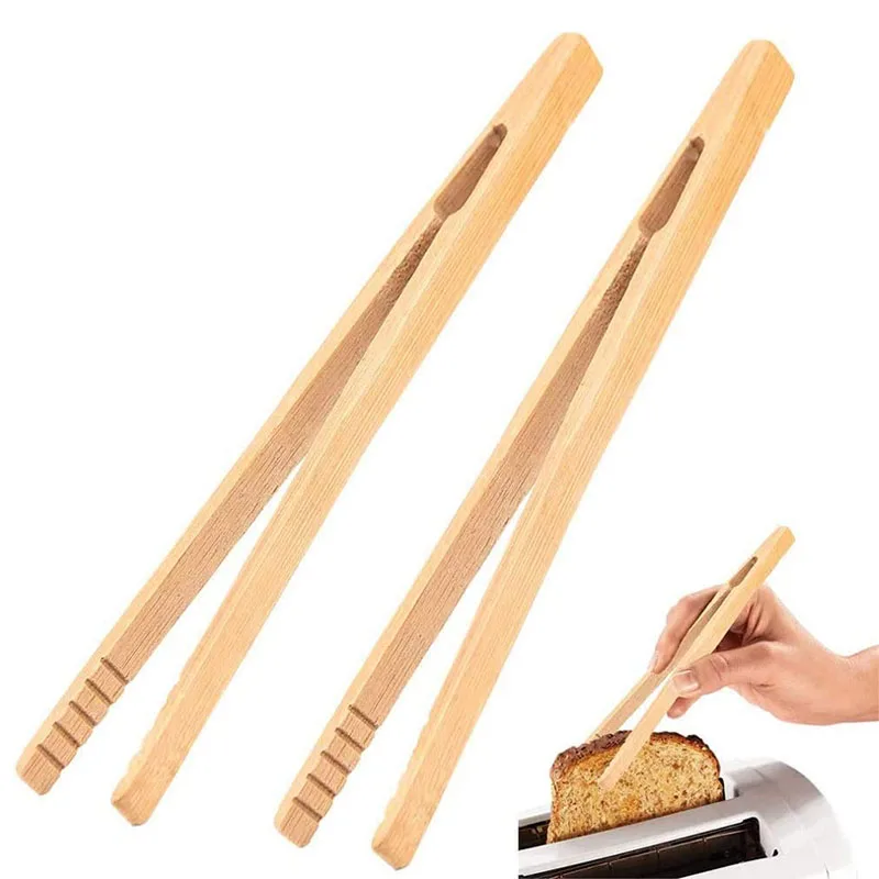 2Pcs-Bambus-Holz-Lebensmittel-Toaster-Zange-Bambus-Zange-Tee-Clip-Nat ...
