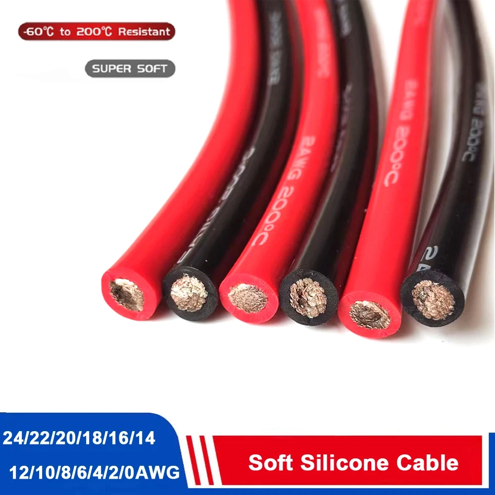 10 8 6 awg Super Soft Silicone red black Wire 12 14 16 18 20 22 24 AWG ...